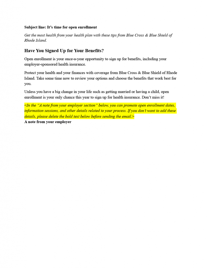 Open Enrollment Materials – Customizable | BCBSRI