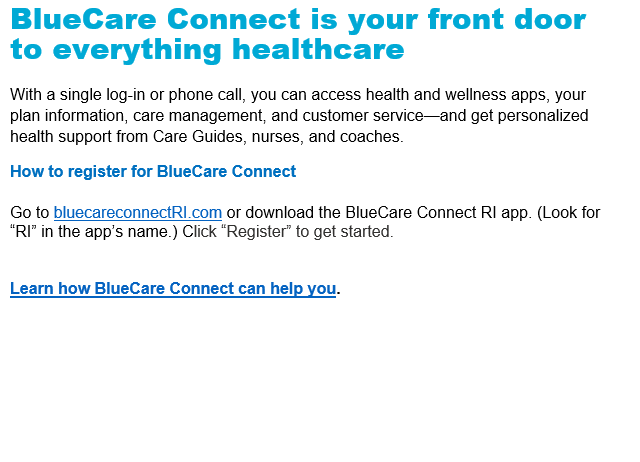 BlueCare Connect member service | BCBSRI