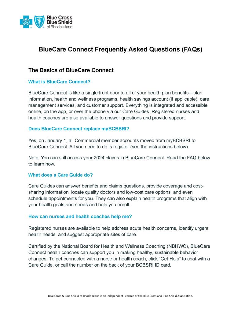 BlueCare Connect member service | BCBSRI